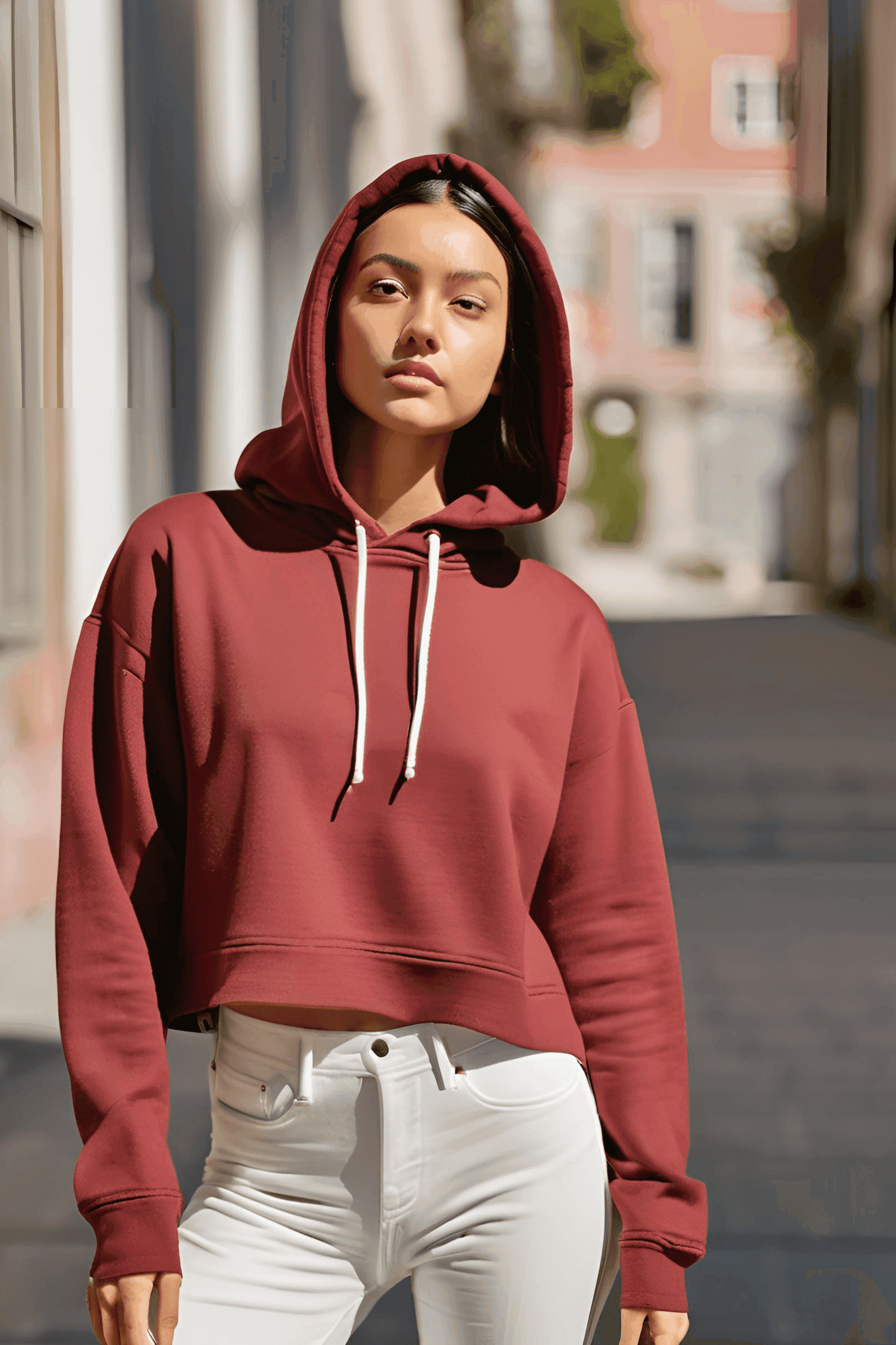 Women's Plain Maroon Crop Hoodies – Drapelet