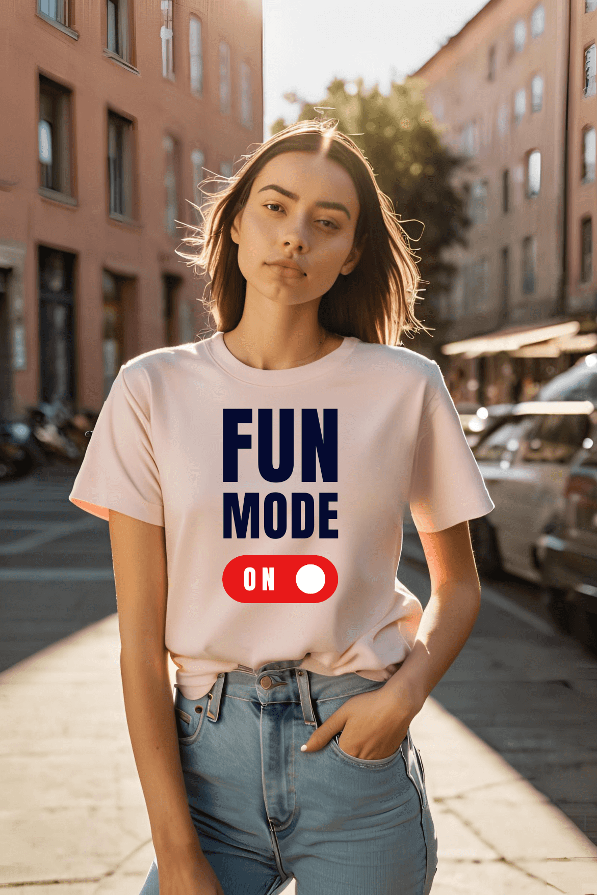 Women's Fun Mode On Baby Pink Half Sleeve T-shirt – Drapelet